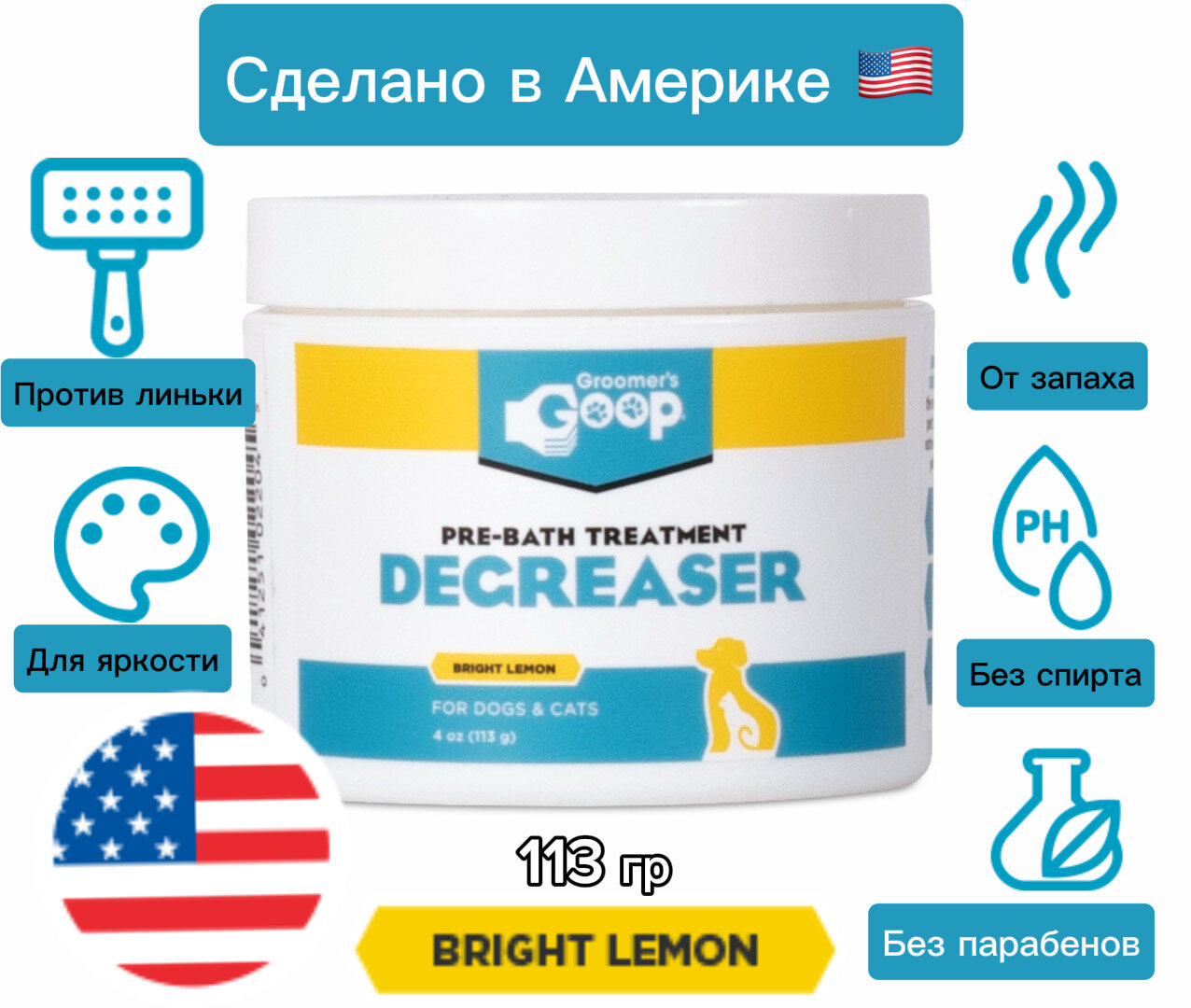 Groomer`s Goop Обезжиривающая паста для всех типов шерсти кошек и собак для предварительного нанесения 113 мл