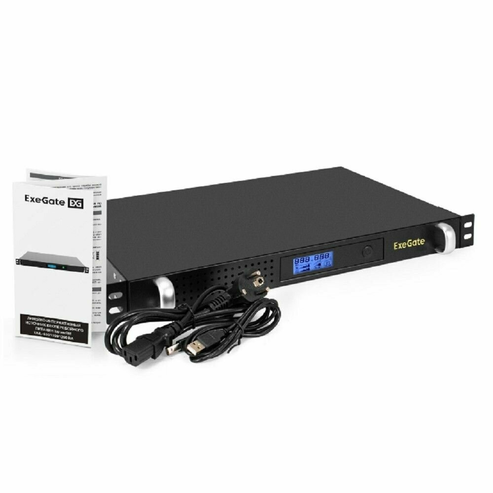 EXEGATE ИБП EX297833RUS ИБП 1U ServerRM UNL - 650. LCD. AVR.4C13. RJ. USB.1U <650VA 360W, LCD, AVR, 4 C13, RJ, USB, 1U, установка в стойку, Black>