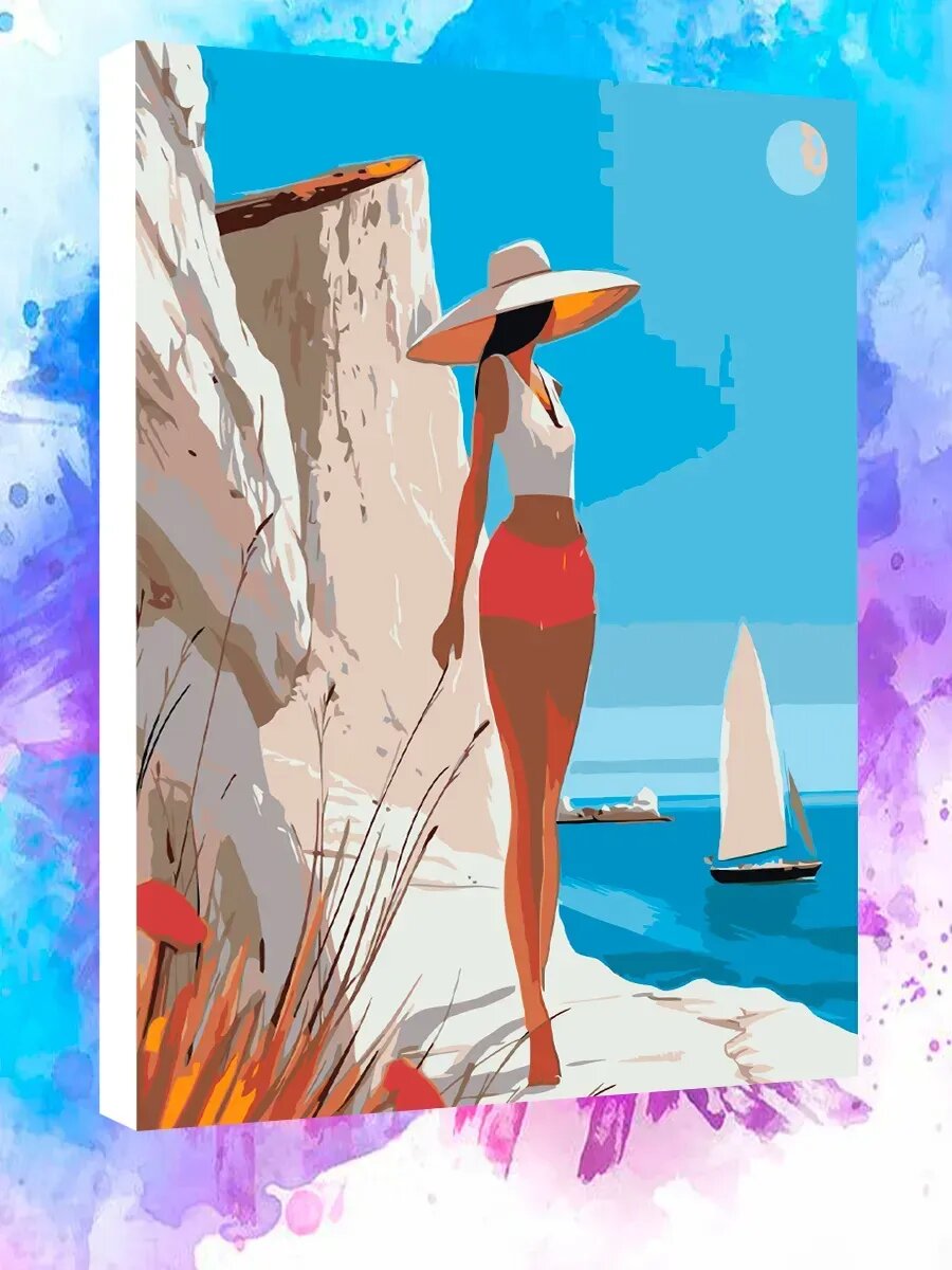 Картина по номерам Девушка Лодка Море