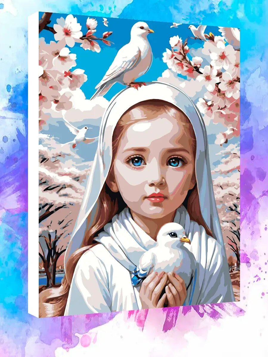 Картина по номерам Девочка Голуби Ребенок Дети