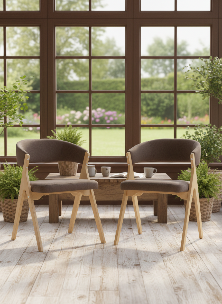 Стулья 2 шт мягкая посадка с подлокотниками и мягкой спинкой для кухни, гостиной, коричневый велюр + дуб карамель