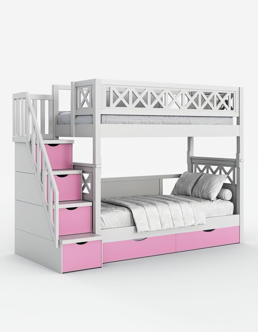 Двухъярусная кровать Прованс, спальные места 90х190. Цвет: Белый розовый.