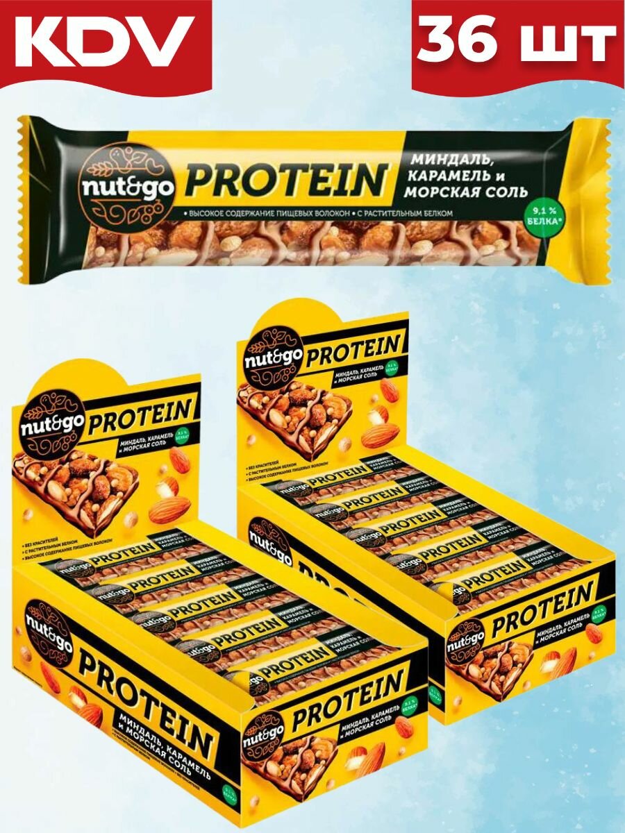 Батончик Nut&Go Protein Миндаль, Карамель и морская соль 36 штук по 40 гр