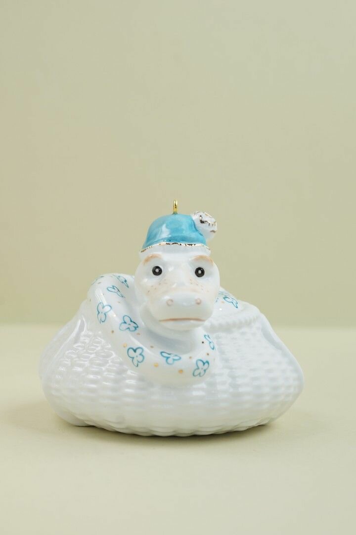 Ёлочная игрушка "Мудрый удав". Ярославская майолика. Керамика ручной работы. Сделано в России.