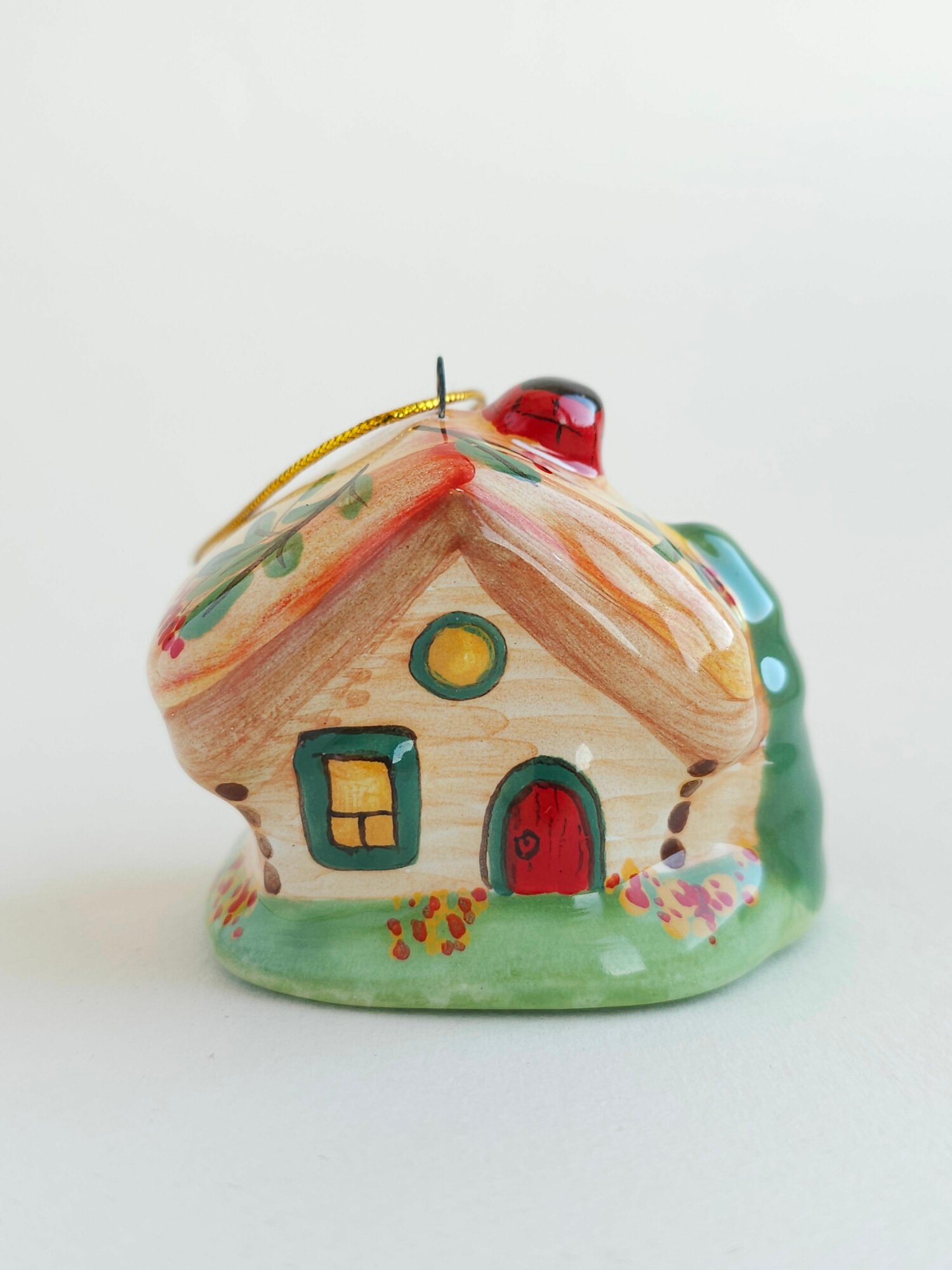 Ёлочная игрушка "Избушка (осень)". Ярославская майолика. Керамика ручной работы. Сделано в России.