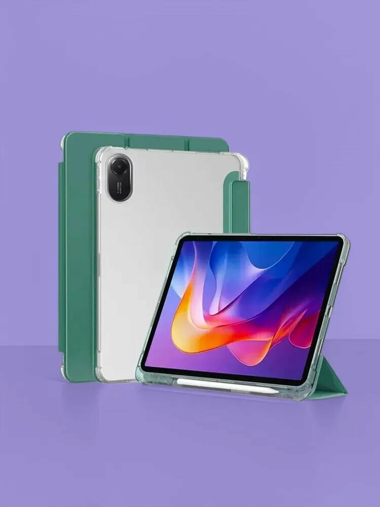 Прозрачный чехол с отсеком для стилуса для Xiaomi Redmi Pad 2 2025 (11,0 дюймов), защитный, полная совместимость, долговечный материал/темно-зеленыйный