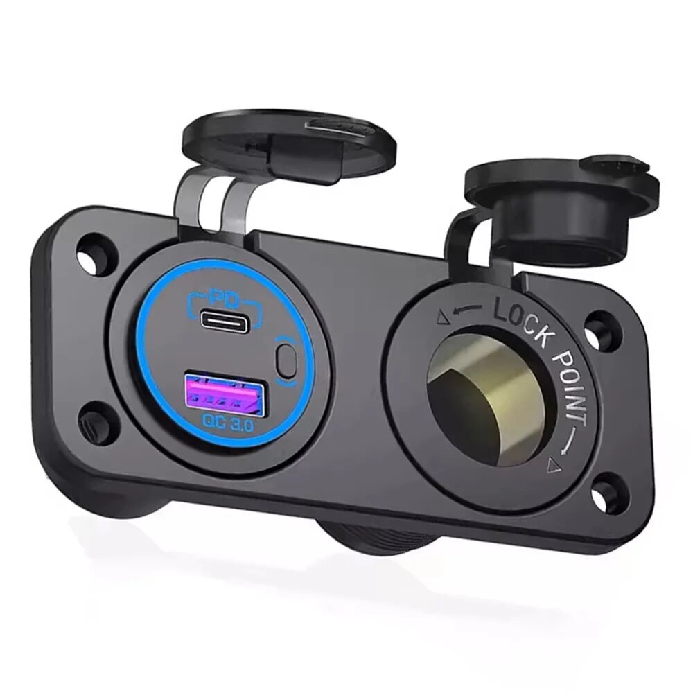 PD QC3.0 USB-A Розетка прикуривателя Водонепроницаемая 12-24 В RV USB-C Розетка для быстрой зарядки Панель для автомобиля Лодка Морской автобус Грузовик