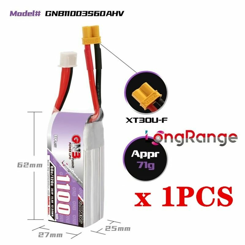 Аккумулятор GNB 1100mAh 2-6S 60C HV Lipo Battery