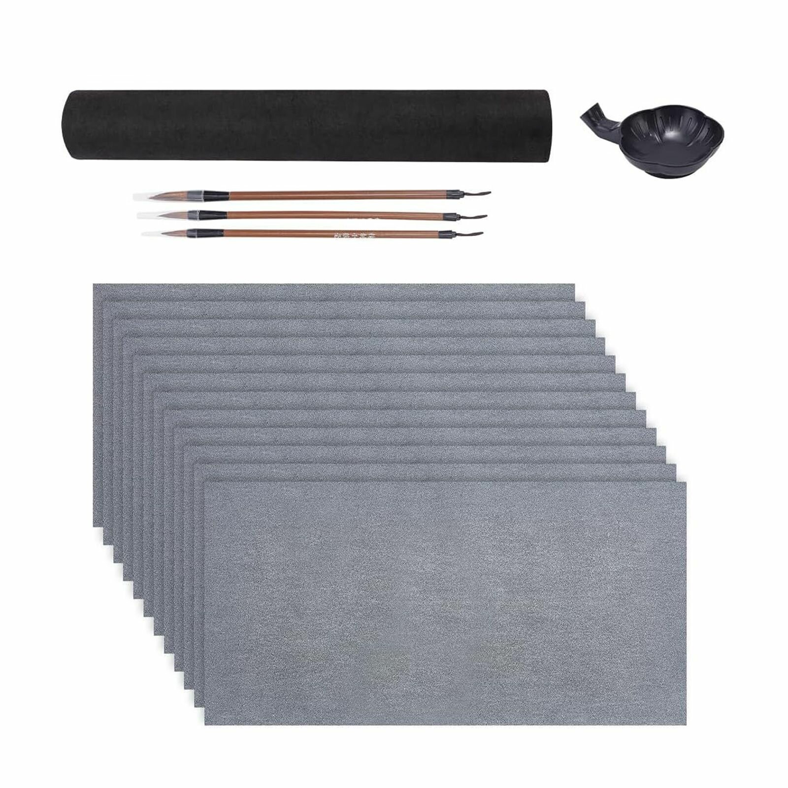 Набор для каллиграфии: 3 деревянные кисти 12 водных полотен подставка туши