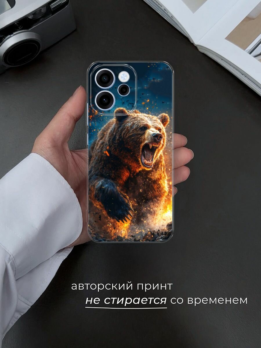 Чехол на Oppo Reno 15F / Оппо Рено 15F с принтом Разъяренный медведь — фото 1