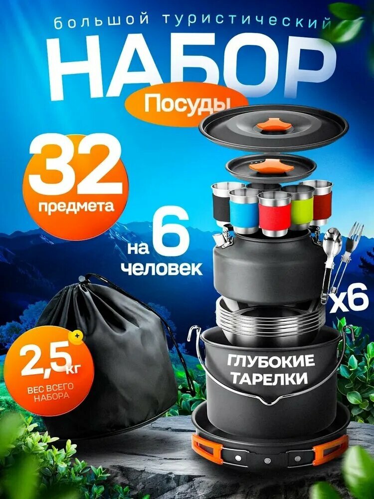 Походный туристический набор посуды для пикника и отдыха