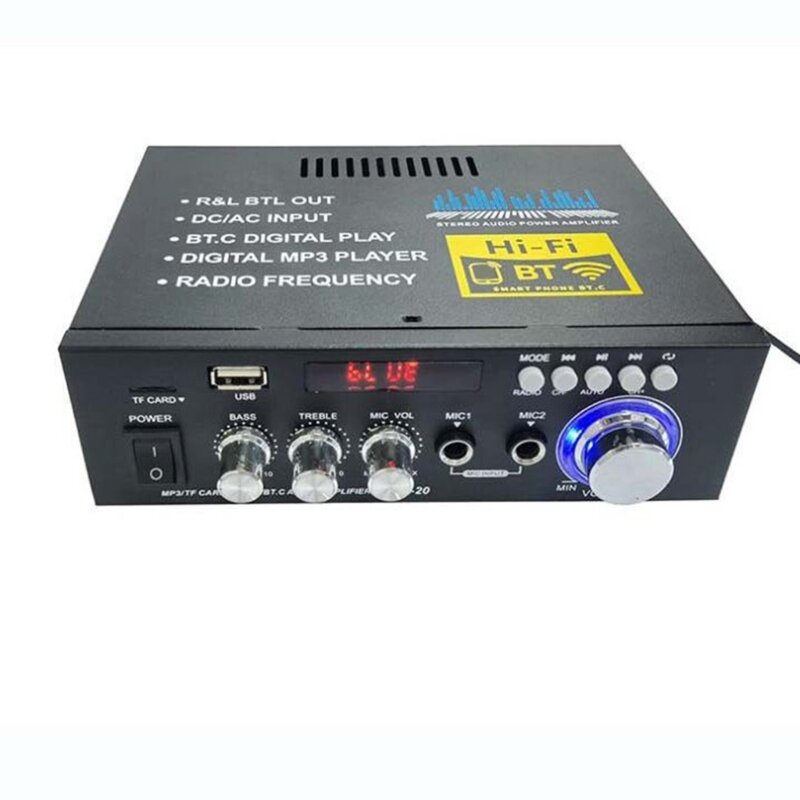 60 Вт 2-Канальный Стереоусилитель Мощности, совместимый с Bluetooth, USB-Слот Для Карты Памяти TF, Микрофонный Вход, Светодиодный Дисплей Для Домашнего Кинотеатра