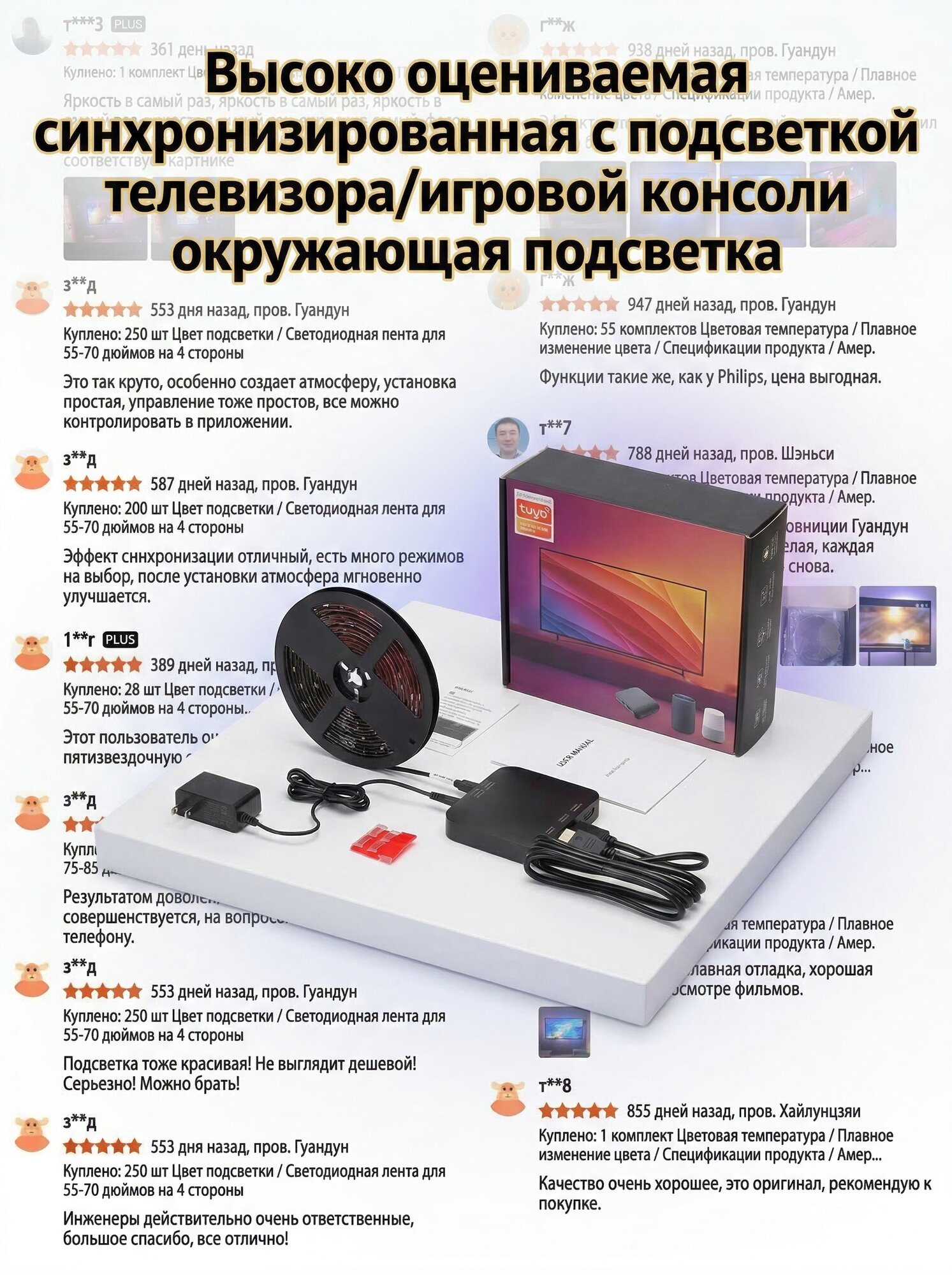 Светодиодная RGB+IC-лента для телевизора, управление через Tuya, 3,8 м, 55–65 дюймов, HDMI 2.0, PS5/Xbox