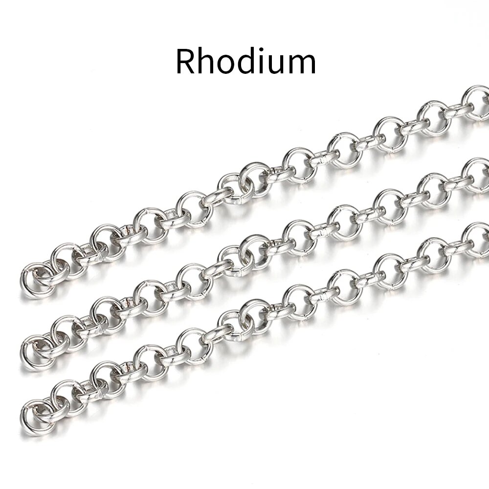 Медные цепочки Ailimi золотистого цвета 2 м 3.2/4.8/5.8 мм Серебряный, 4.8mm width, Rhodium-2Meters