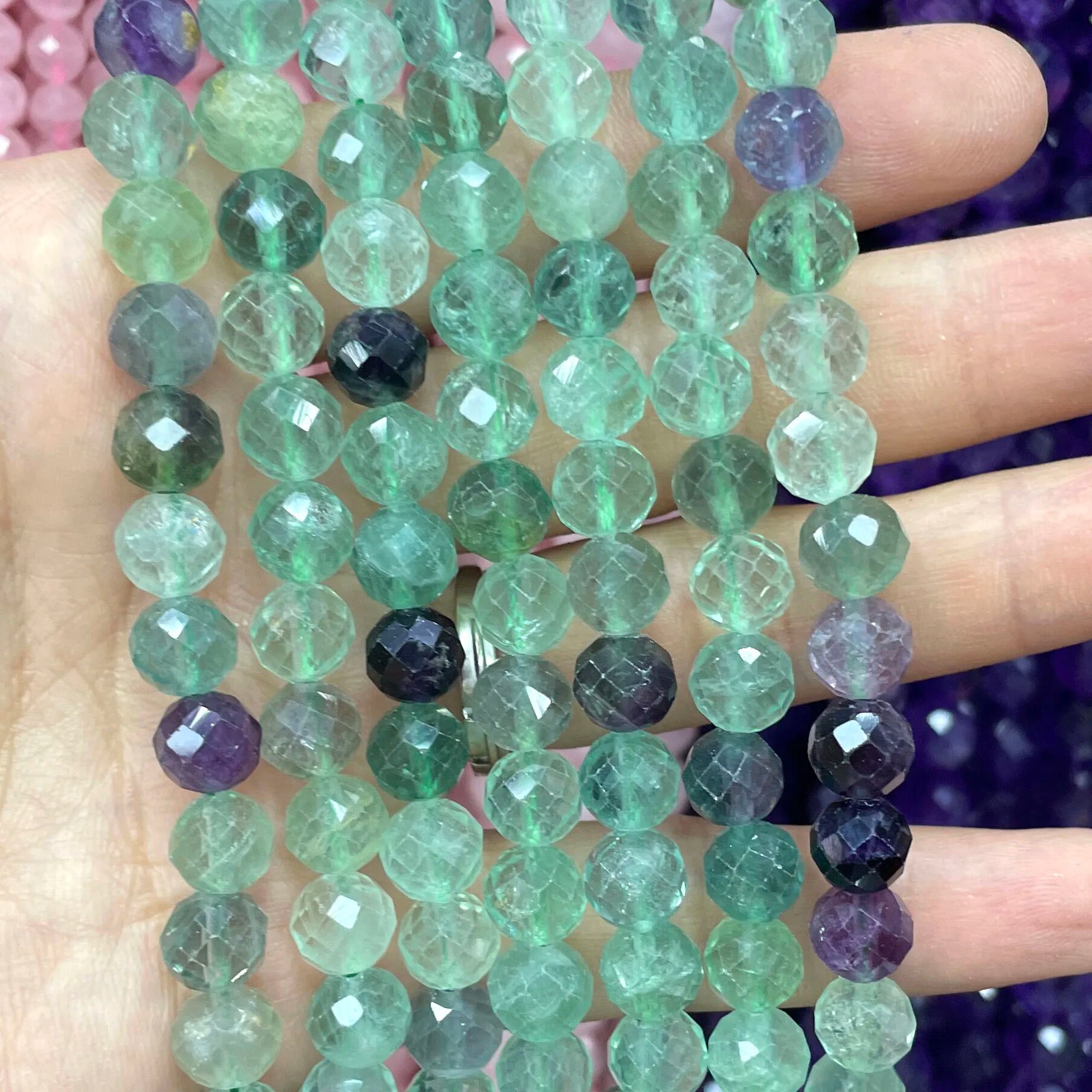 Лунный камень бусины SYSRXLR 6 8 10 мм Изумрудный, 10mm 17-19pcss, Fluorite