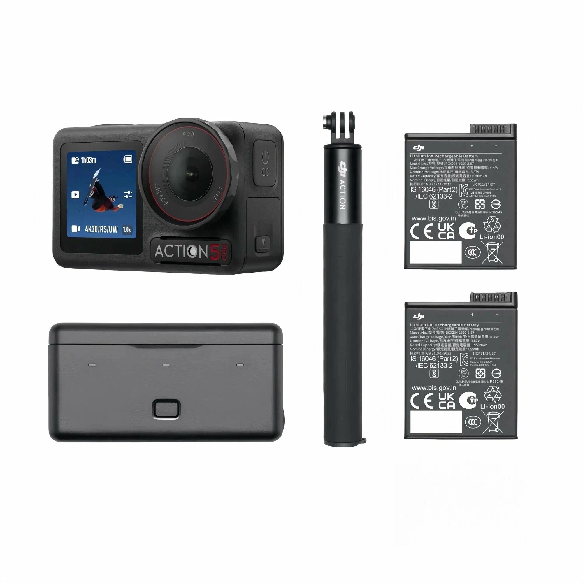 Экшн камера DJI Osmo Action 5 Pro Adventure Combo, 48МП, сенсорный экран, 3840 x 2160, время работы 4 часа