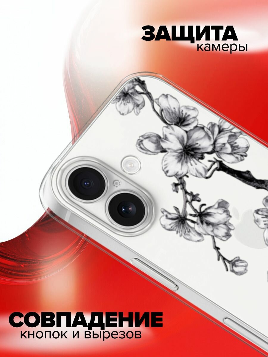 Силиконовый чехол на Apple iPhone 17 / Айфон 17 с принтом Ветка сакуры серая — фото 1