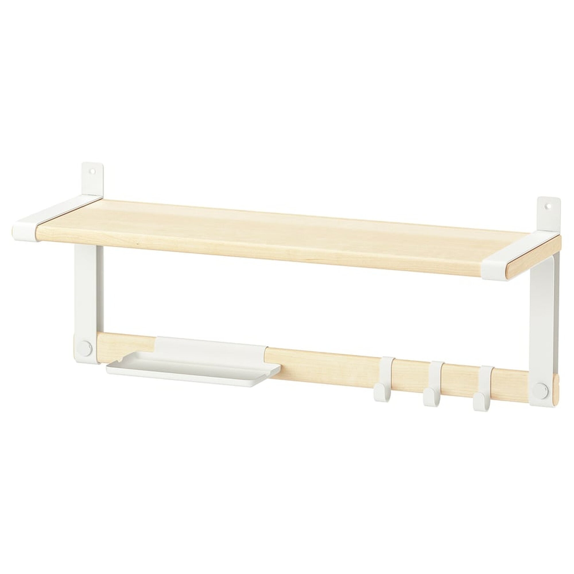 Настенная полка с крючками IKEA SKOMAKARE цвет белый/осина 65x26 см 805.501.97