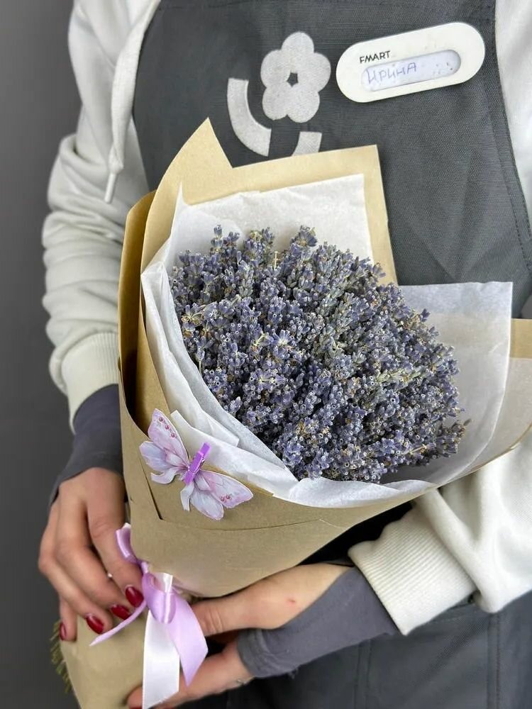 Букет из сушеной лаванды "Сердце Прованса", серебристый, 10x10x10 см