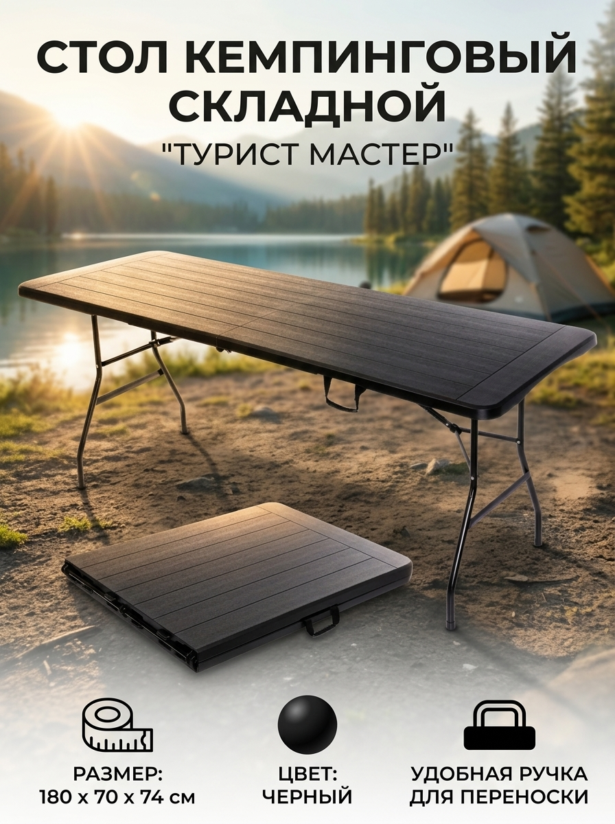 Стол кемпинговый складной SN-F180-14W, 180х70х74 см, черный, под дерево, формат чемодана