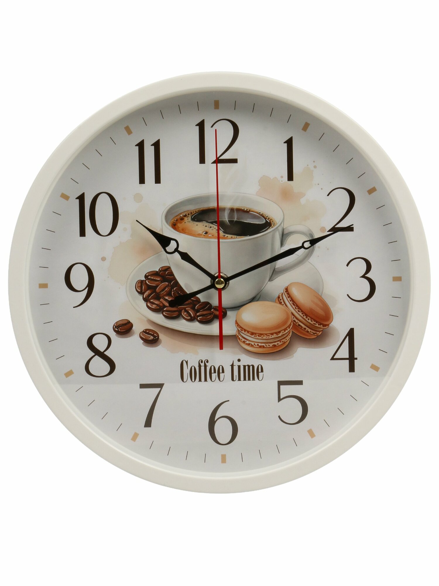 Часы настенные кварцевые Рубин Кофе 3027-028, диаметр 30 см, круглые, белые, для кухни и гостиной, декор интерьера