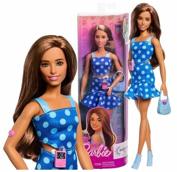 Кукла Mattel Barbie Fashionistas - Кукла Барби #242 c диабетом, в наряде в горошек и с аксессуарами - Барби HYT97