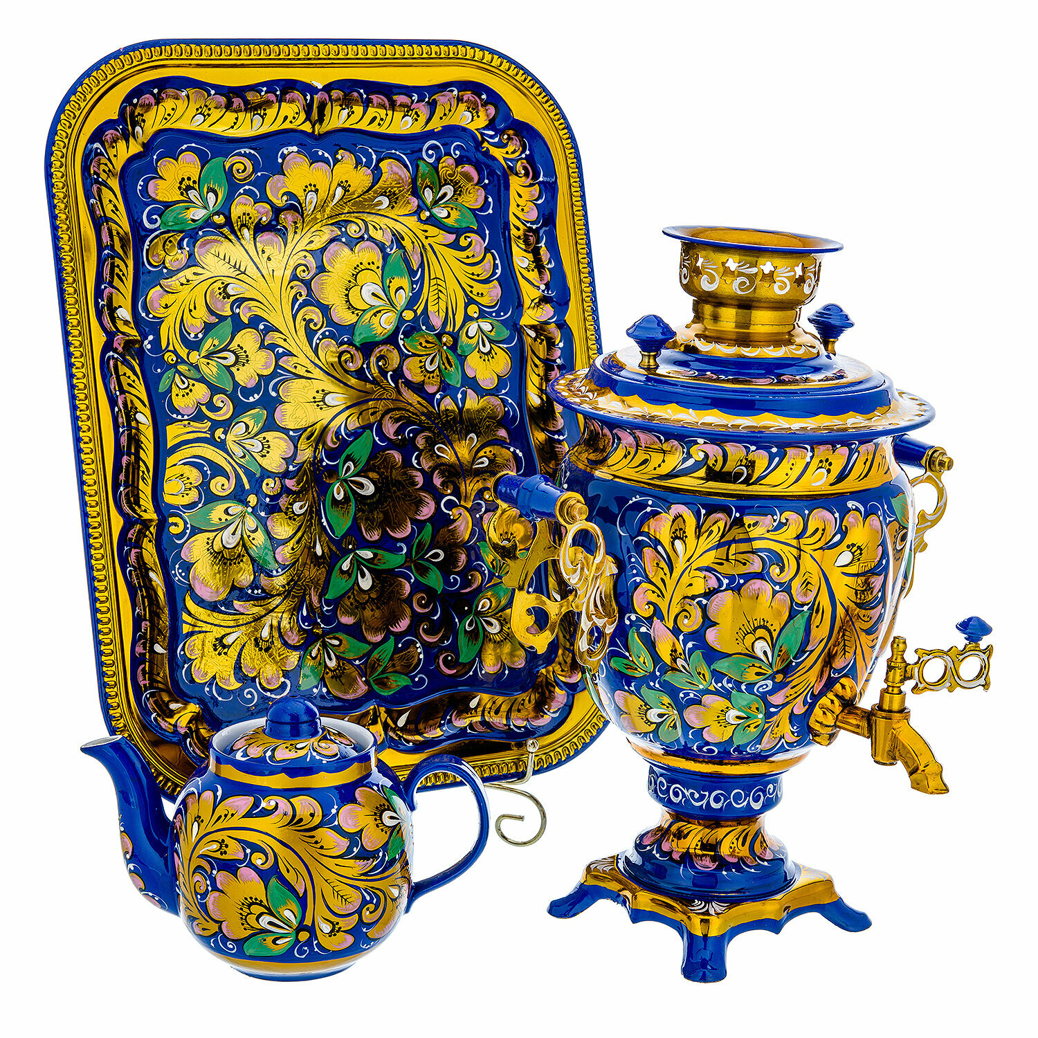 0072522 Самовар электрический "Узор" синий желудь 3 предм.