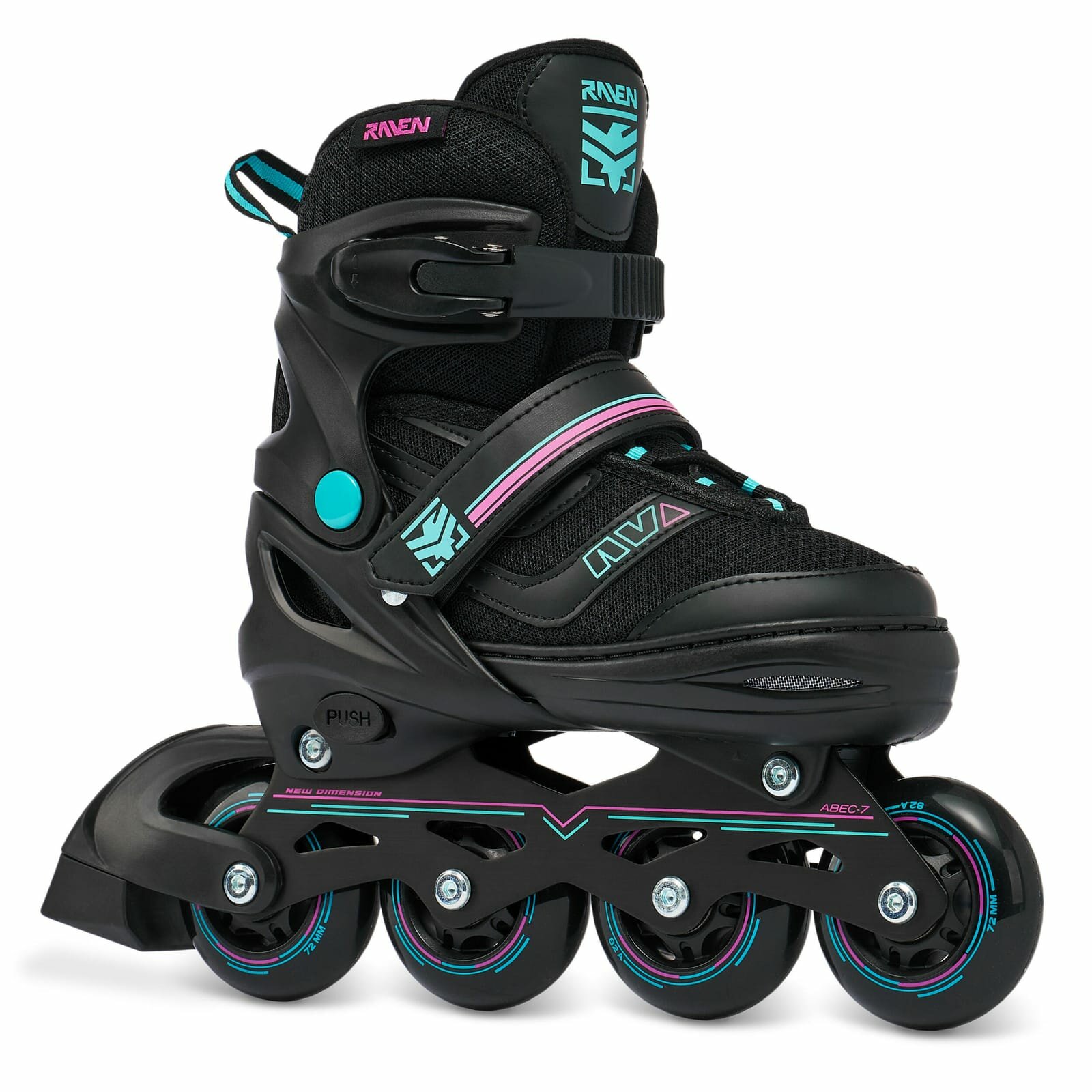 DECATHLON ролики Raven Drill, черный, аквамариновый зеленый, розовый, размер 34/37, колеса 72 мм