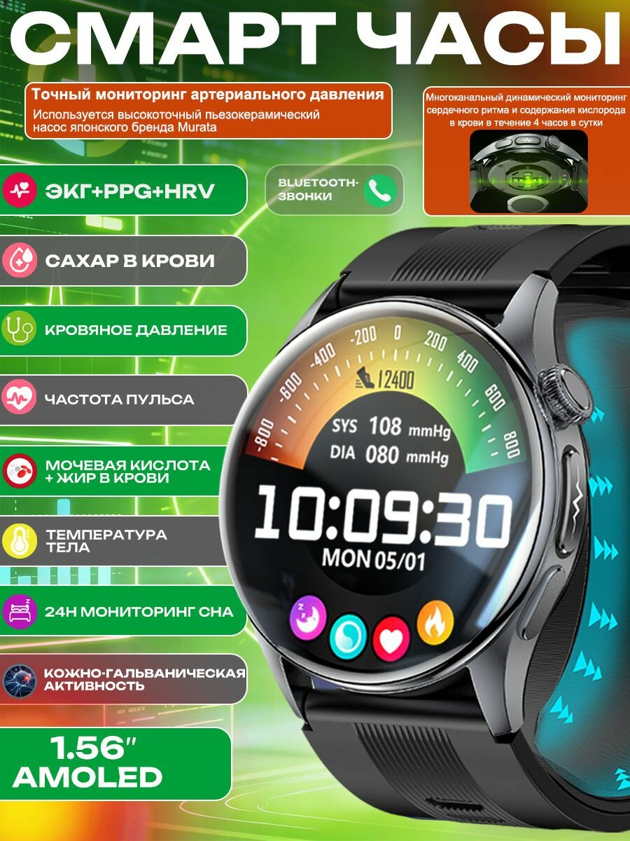 Cмарт часы с тонометром и точным измерением давления, женские с экг