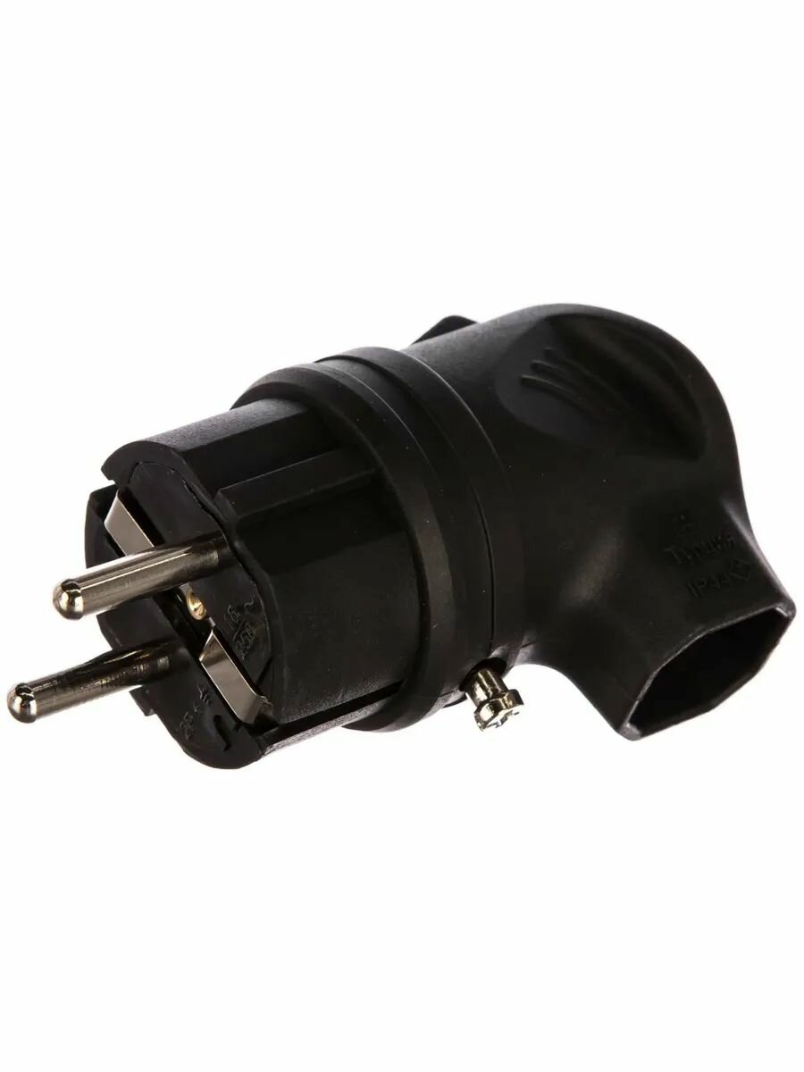 Вилка угловая омега с заземлением, 16А IP44 черный PKR01-U-016-2-K02 IEK
