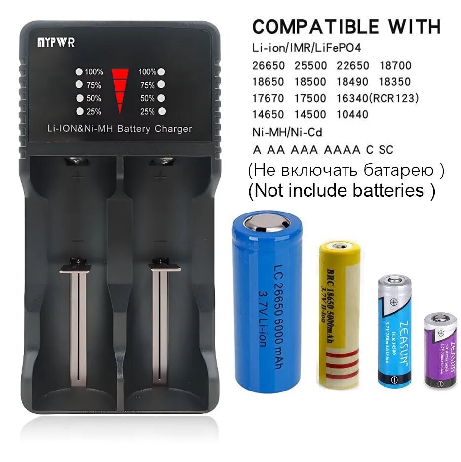 USB зарядное устройство для аккумуляторов 18650, 2 слота, 3,7 В, перезаряжаемые литиевые аккумуляторы для 16340, 14500, 18650, 26650 со световым индикатором