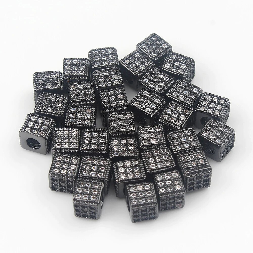 Черные бусины кубики с цирконием 6x5 мм