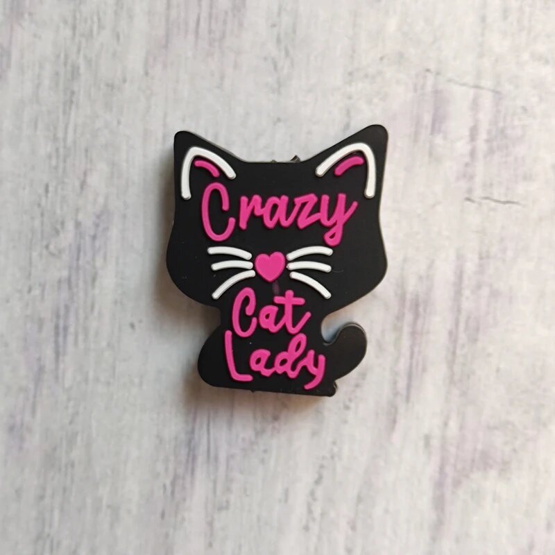 Бусина силиконовая "Crazy Cat Lady", розовый, 10pcs, F14