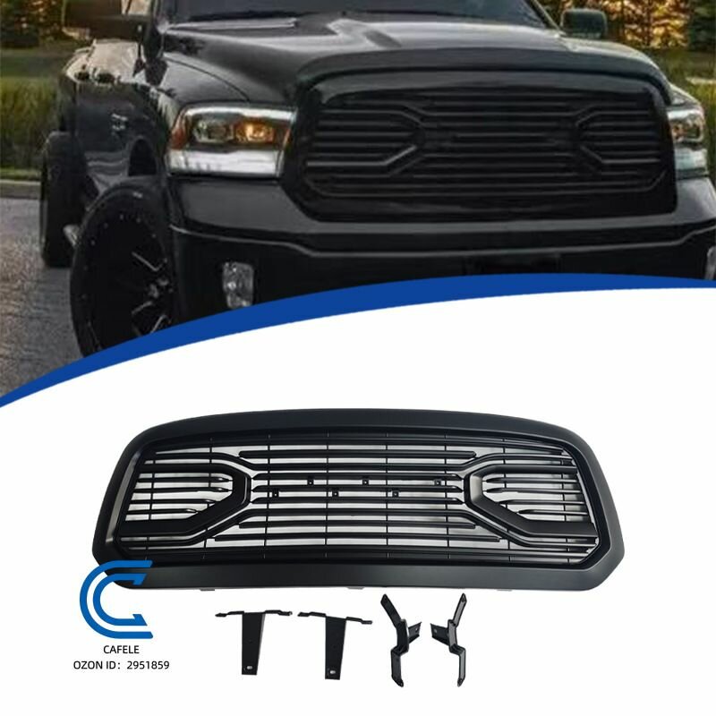 Решетка радиатора для Dodge Ram 1500 2013–2018 (ABS) — матовая или хром, варианты с 3 жёлтыми светодиодами