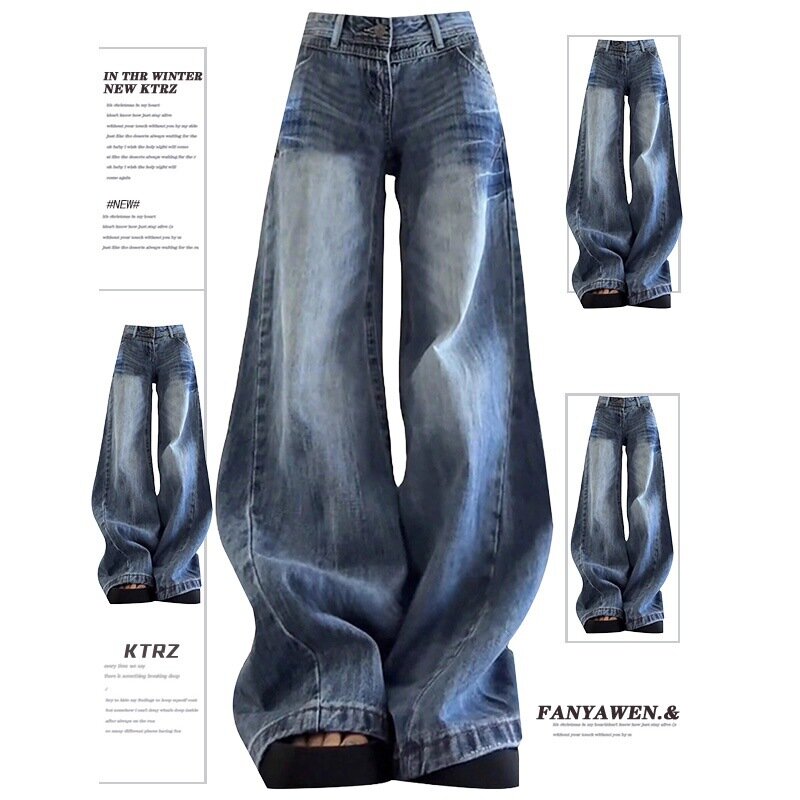 LI Mall Джинсы для полных зимни рогулок с флисом прямые широкие деним