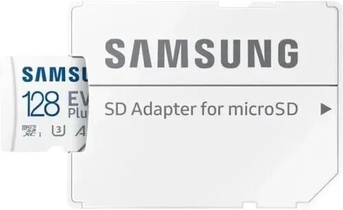 Карта памяти 128 Гб Micro SDXC Samsung EVO Plus Class 10 A2 V30 U3 UHS-I, с адаптером (MB-MC128SA)