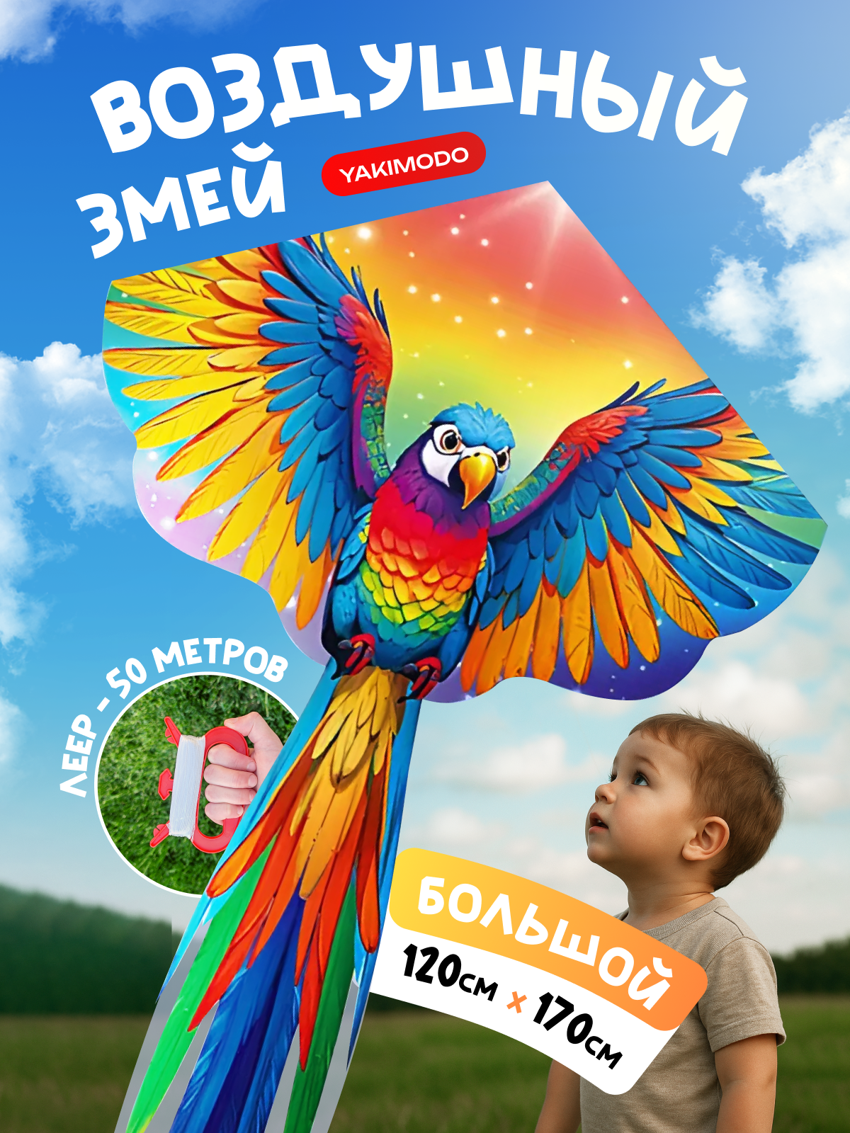 Воздушный змей большой для детей и взрослых, летучая птица