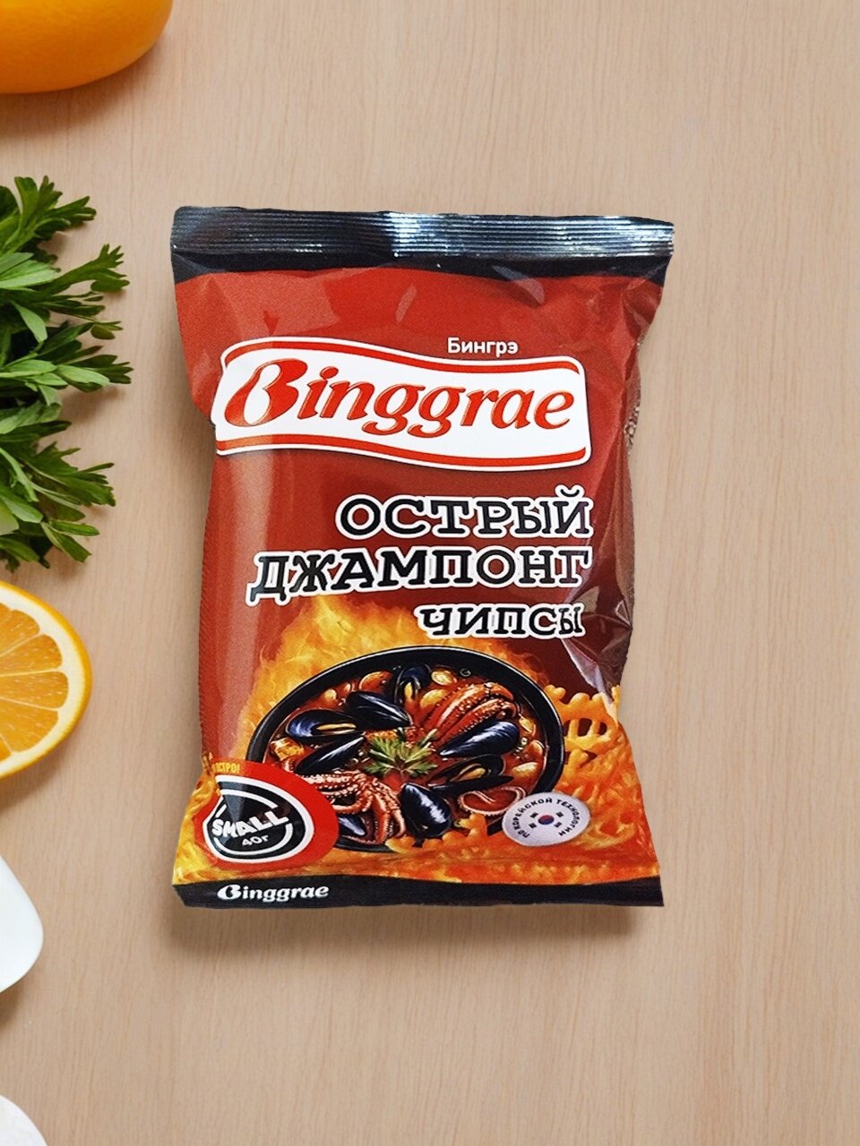 Чипсы Binggrae Острый Джампонг со вкусом морепродуктов, 40 г