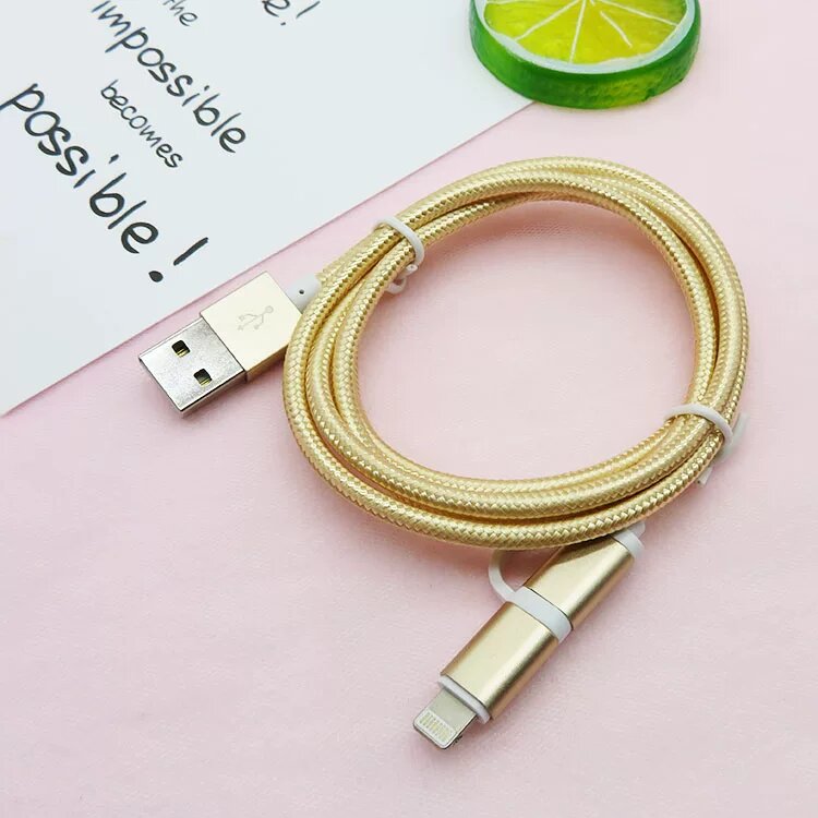 Кабель 0,25 м Micro USB к Lightning, золотой цвет для устройств Apple, быстрая зарядка совместима