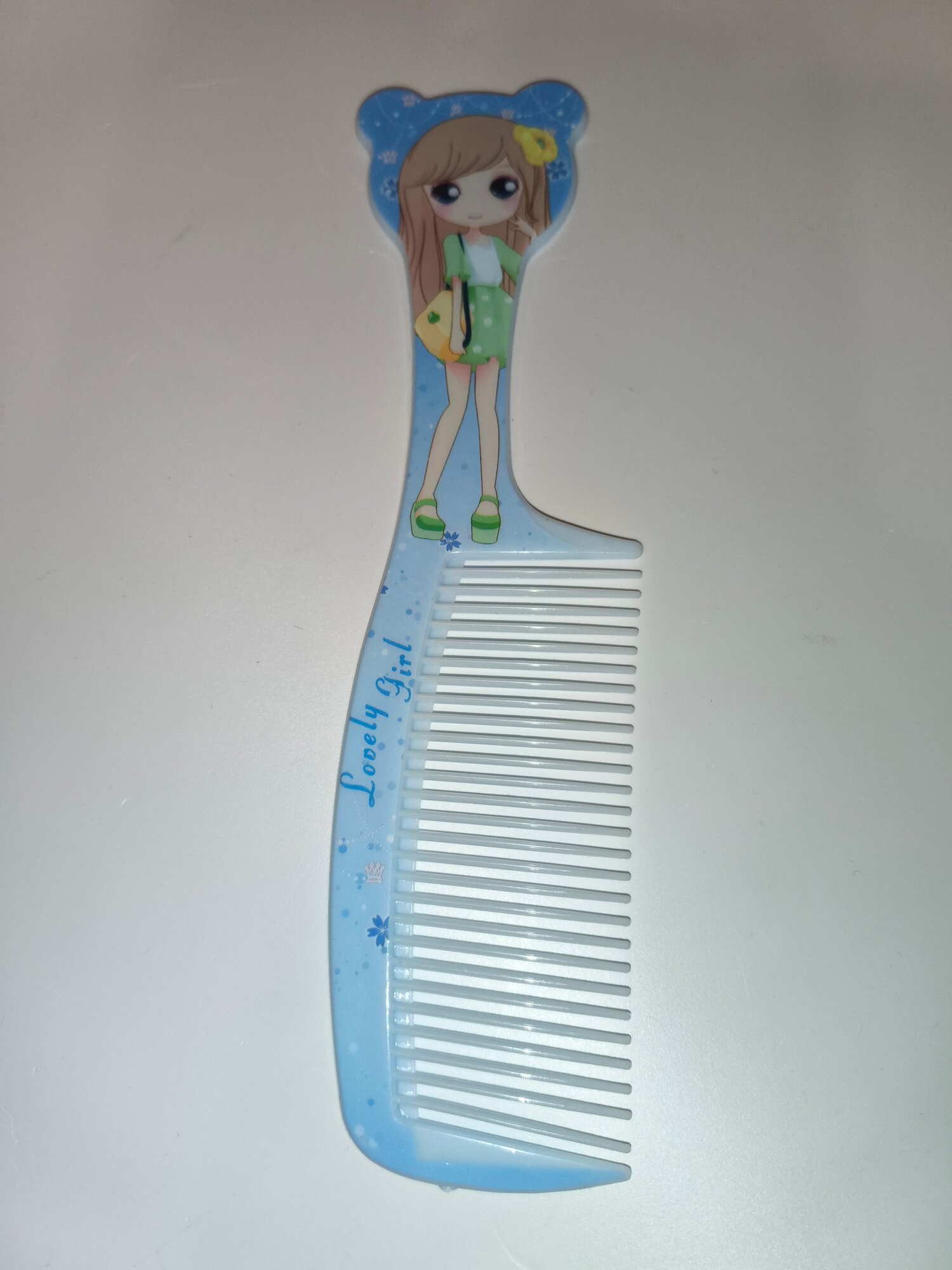Расческа гребень на ручке для волос "Девочки", пластик, 21.5 см, цвет голубой с рисунком