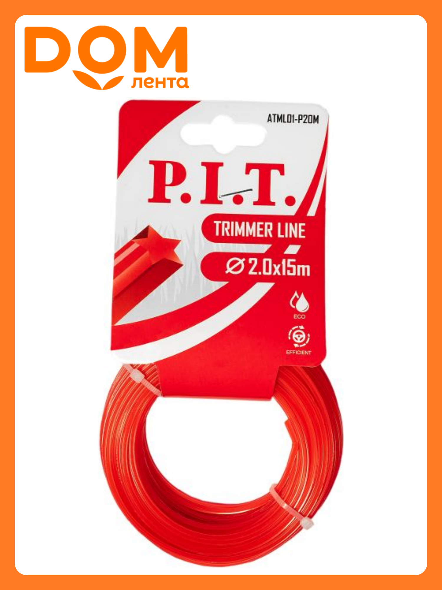 Леска P.I.T. ATML01-P20M, для триммера, звезда, 15м, 2мм, красная