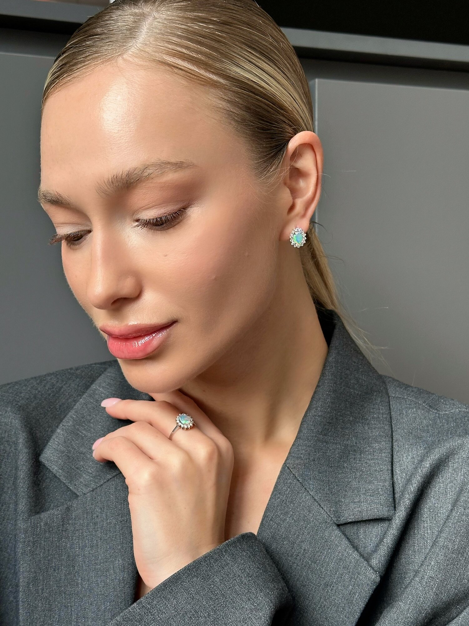 Кольцо KAPLI jewelry, серебро, 925 проба, родирование, опал, фианит, размер 17, серебристый/белый — фото 1