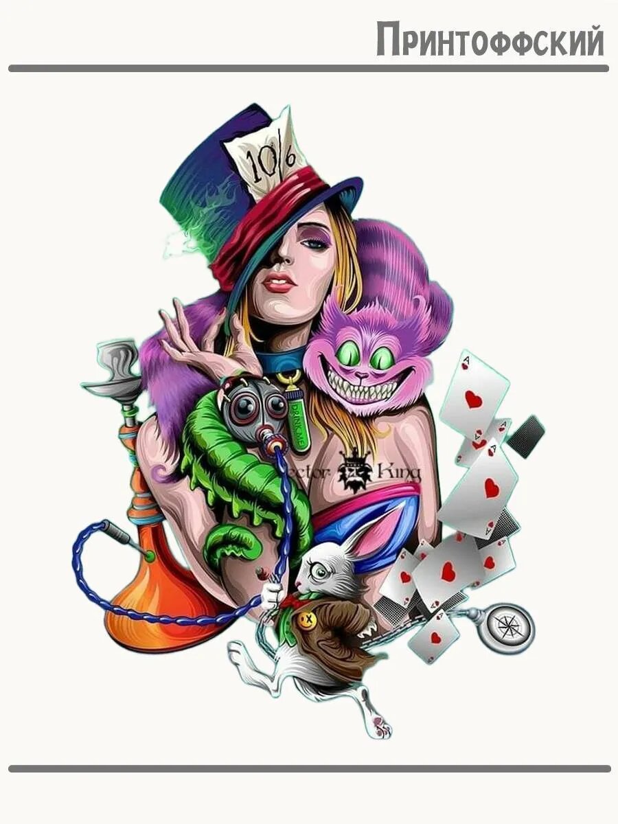 Термонаклейка для одежды и аксессуаров DTF-печать Алиса Чеширский Кот Art