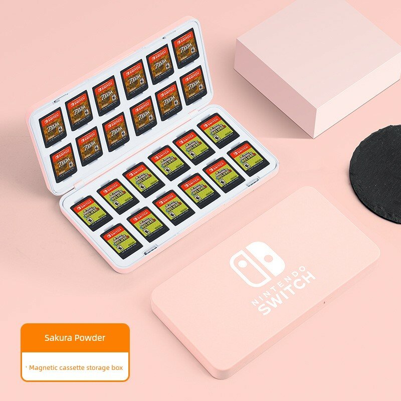 Кейс для карт Nintendo Switch, 24 слота, магнитный замок, розовый цвет с цветами сакуры, мягкий силикон