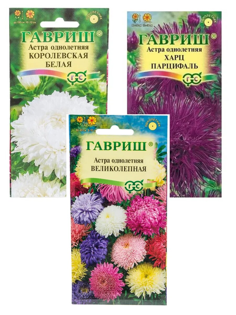 Набор семян Астра Королевская Белая, Харц Парцифаль и Великолепная