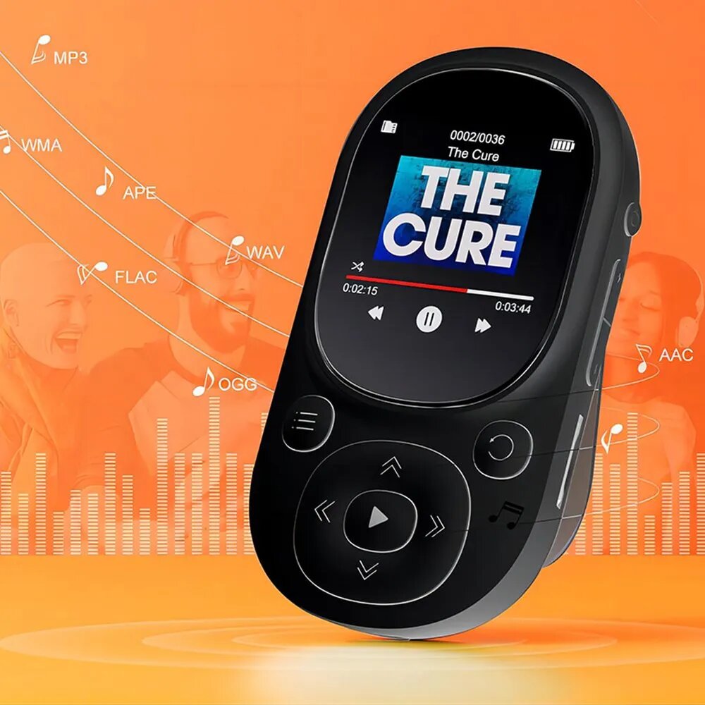 Milochic MP3-плеер с экраном 1.44" TFT, Bluetooth 5.0, 64 ГБ, черный — фото 1