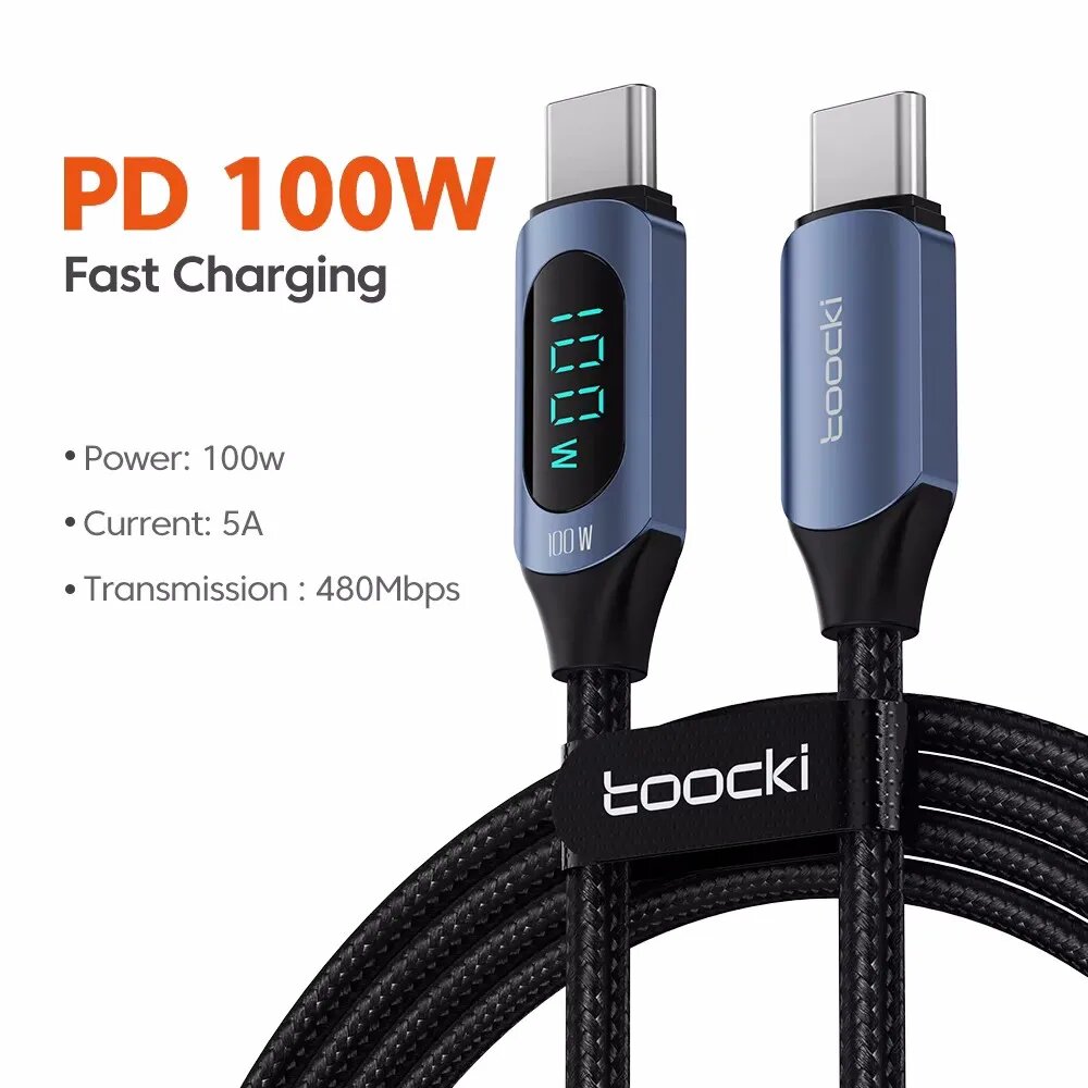 Toocki 100 Вт Тип C к USB C Кабель для быстрой зарядки Huawei Honor Xiaomi Samsung 66 Вт USB Тип C Кабель для передачи данных Шнур 1 м/2 м