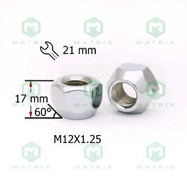 Гайка колеса М12 х 1,25 конус L=17мм S=21мм открытая хром (60)***