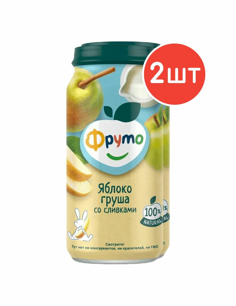 Пюре ФрутоНяня с 6 месяцев, Яблоко-груша-сливки 250г 2шт