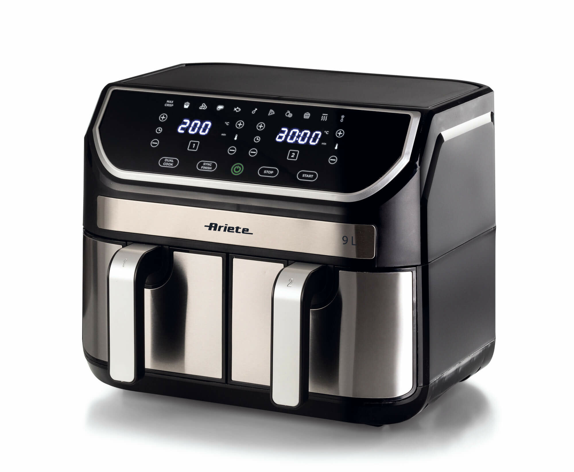 Аэрогриль Ariete Air Fryer Dual 9L, 2100 Вт, черный, 11 программ, таймер (00C462500AR0)